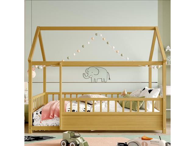 Click here for Twin Size Floor Wooden Bed with House Roof Frame... prices