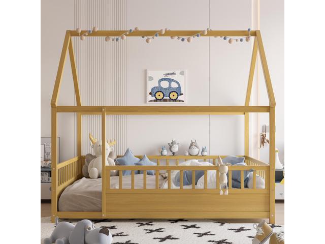 Click here for Full Size Floor Wooden Bed with House Roof Frame... prices