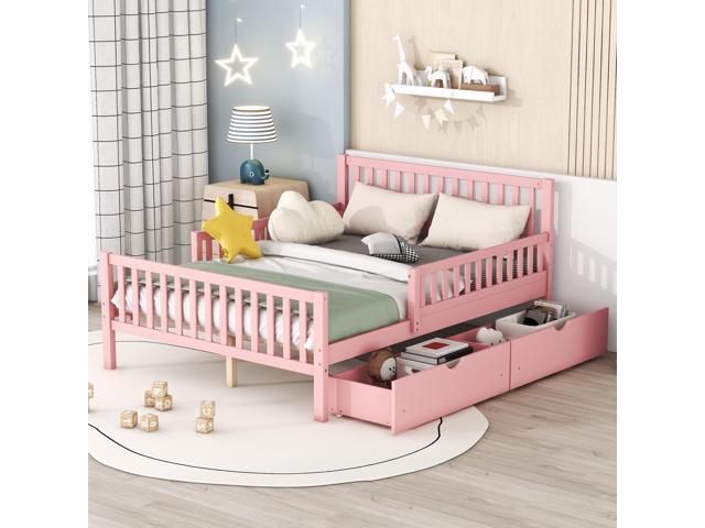 Click here for Full Size Wood Platform Bed with Guardrails on Bot... prices