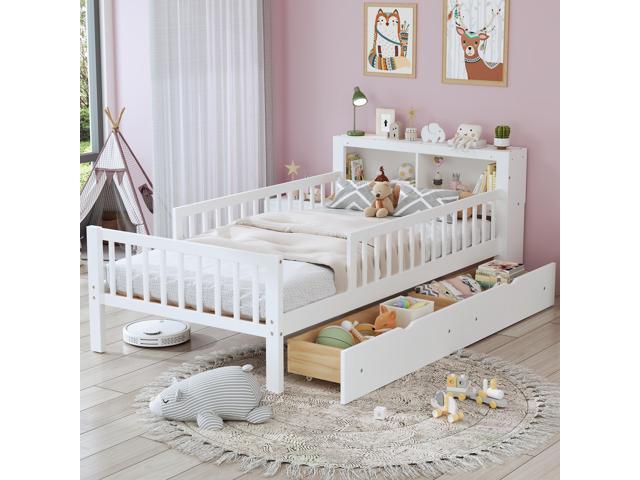 Click here for Twin Size Bed with Headboard Storage Rack  Two Und... prices