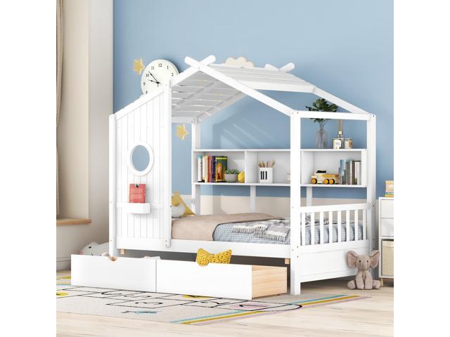 Click here for Wooden Twin Size House Bed with 2 Drawers Kids Bed... prices