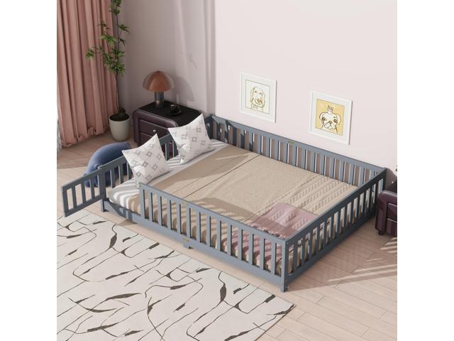 Click here for Queen Size Floor Bed with Fence Door Rubber Wood F... prices