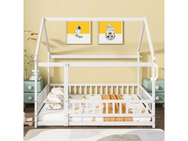 Click here for Full Size House Floor Wooden Bed with Roof Frame... prices