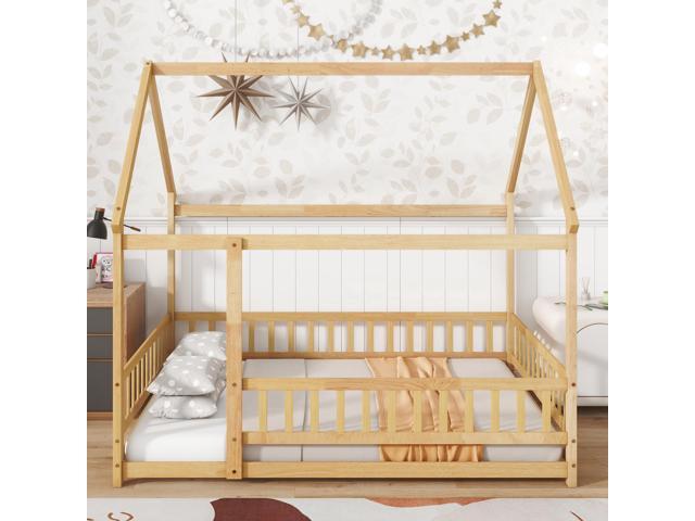 Click here for Full Size House Floor Wooden Bed with Roof Frame... prices