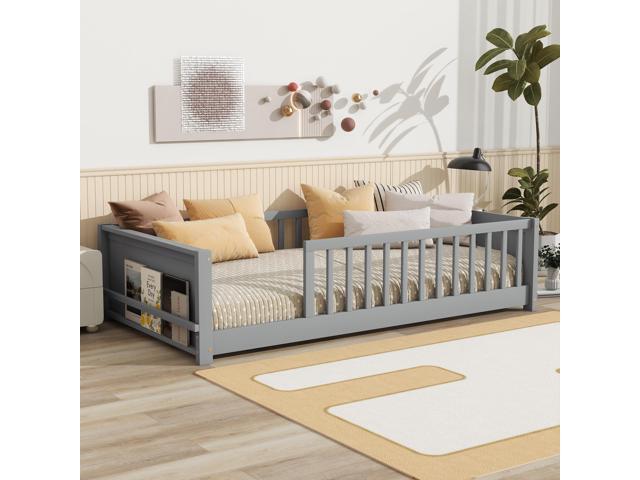 Click here for Twin size Floor Platform Bed with Built-in Book Ra... prices