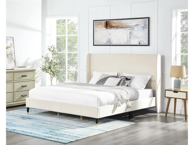 Click here for Rozitta Beige Velvet Wingback Platform Bed  King prices