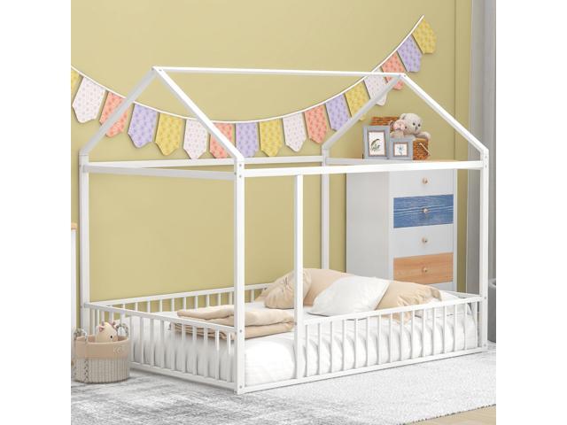 Click here for Full Size Metal Bed House Bed Frame with Fence  fo... prices