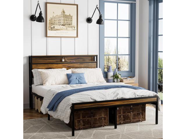 Click here for Queen Size Bed Frame  Storage Headboard with LED l... prices