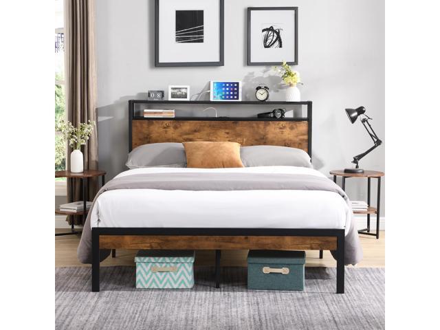 Click here for Queen Size Metal Platform Bed Frame with Wooden He... prices