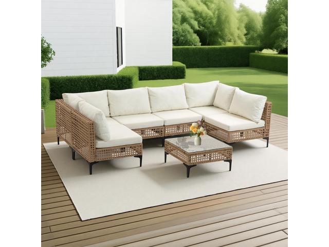 Click here for VANBOW 7 PCs Outdoor Sectional Sofa Set  Boho Wick... prices