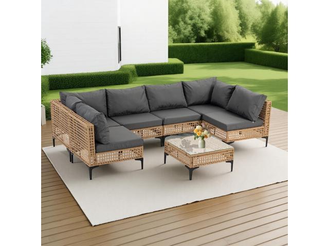 Click here for VANBOW 7 PCs Outdoor Sectional Sofa Set  Boho Wick... prices