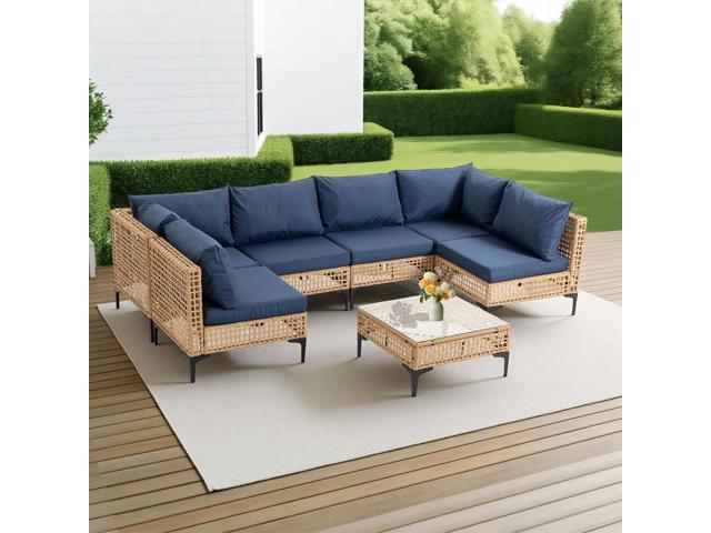Click here for VANBOW 7 PCs Outdoor Sectional Sofa Set  Boho Wick... prices