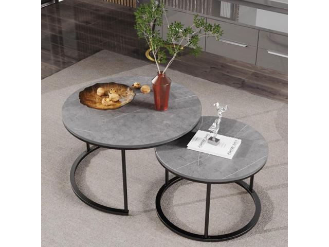 Click here for 2 PCS Marble Coffee Nesting Table Round Side End T... prices