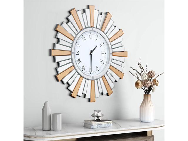 Click here for 3D Retro Sunburst Mirrored Wall Clock Modern High-... prices