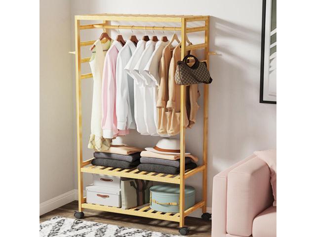 Click here for Strong Freestanding Bamboo Clothes Rail Shelf Roll... prices
