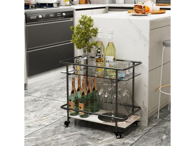 Click here for 2 Tier Marble & Glass Drinks Rolling Trolley Utili... prices