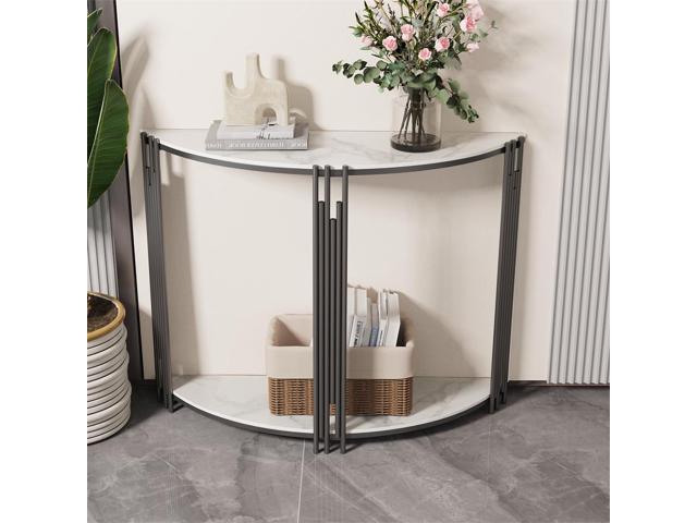 Click here for 2-Tier Strong Marble Crescent Console Table White... prices