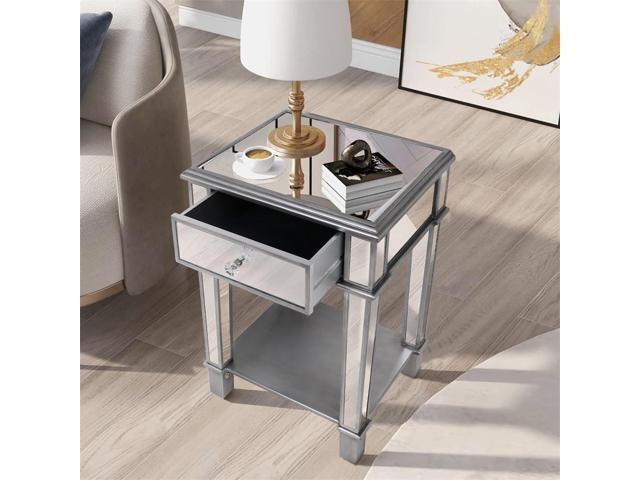 Click here for Silver Mirrored End Side Table with Drawer & Open... prices