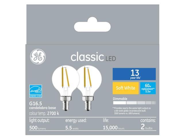 Click here for (2 bulbs) GE LED Decorative Globe  G16.5  60 watt... prices