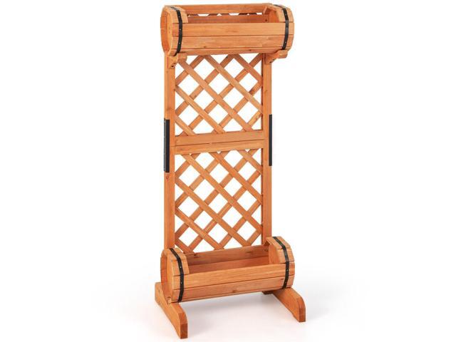 Click here for 2-Tier Wooden Raised Garden Bed with Trellis-Orang... prices