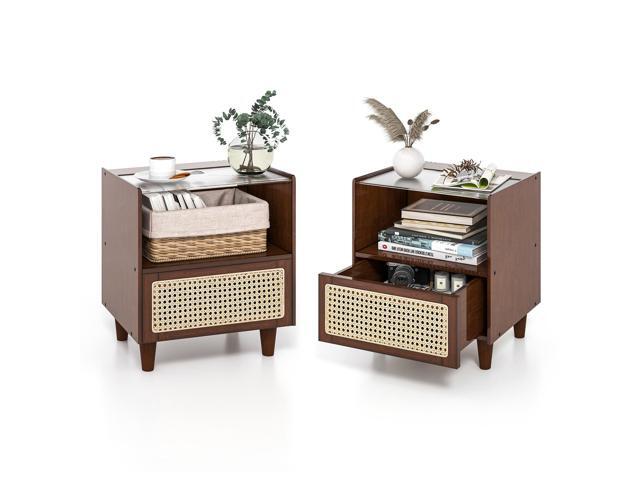 Click here for SlickBlue 2 Pieces Bamboo Rattan Nightstand with D... prices