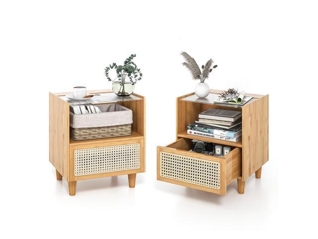 Click here for SlickBlue 2 Pieces Bamboo Rattan Nightstand with D... prices