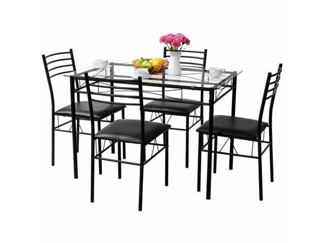 Click here for SlickBlue 5 pcs Dining Glass Top Table & 4 Upholst... prices