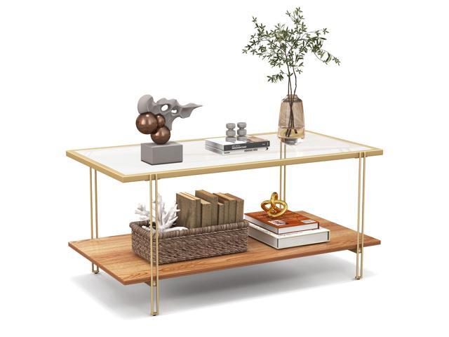 Click here for SlickBlue 2 Tiers Rectangle Glass Coffee Table wit... prices