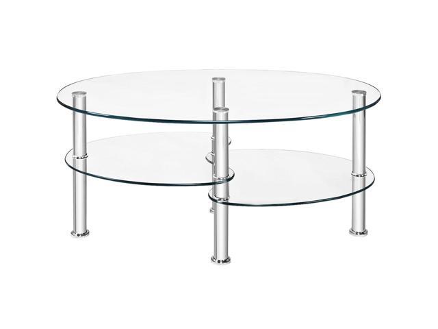 Click here for SlickBlue Tempered Glass Oval Side Coffee Table-Tr... prices