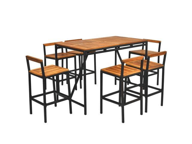 Click here for SlickBlue 7 Pieces Acacia Wood Patio Rattan Bar Se... prices