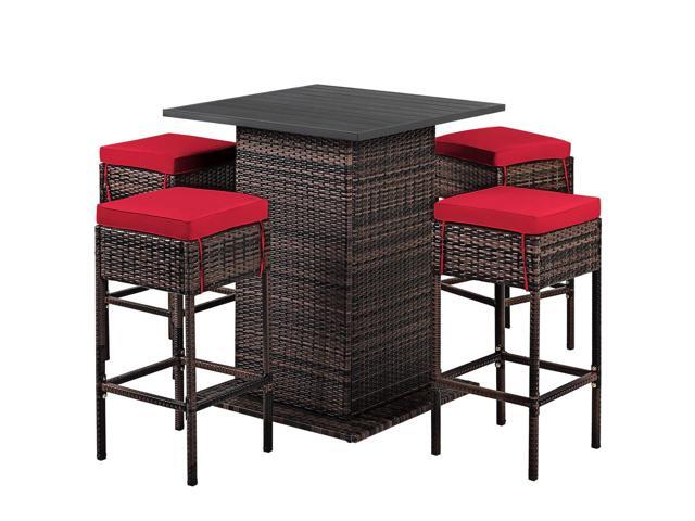 Click here for SlickBlue 5 Pieces Patio Rattan Bar Table Stool Se... prices