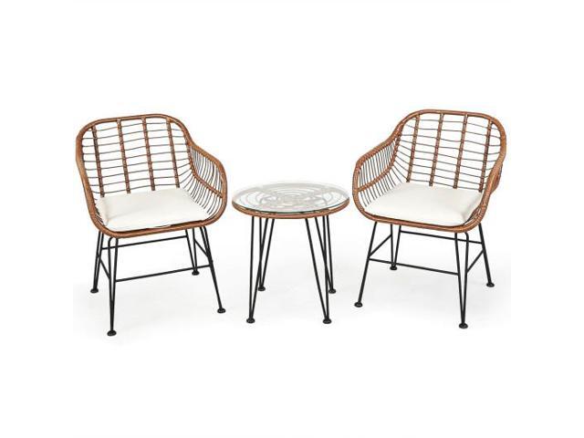 Click here for SlickBlue 3 Pieces Patio Rattan Bistro Set with Cu... prices