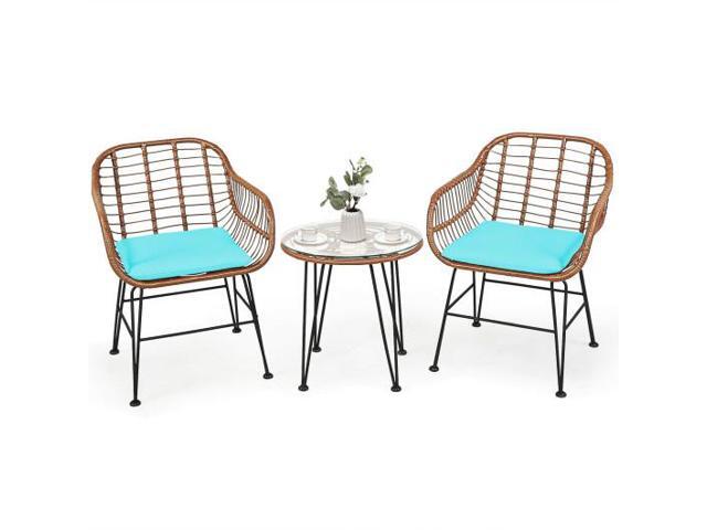 Click here for SlickBlue 3 Pieces Patio Rattan Bistro Set with Cu... prices