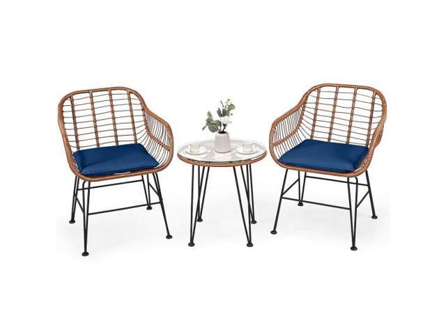 Click here for SlickBlue 3 Pieces Patio Rattan Bistro Set with Cu... prices