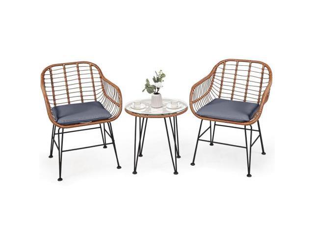 Click here for SlickBlue 3 Pieces Patio Rattan Bistro Set with Cu... prices