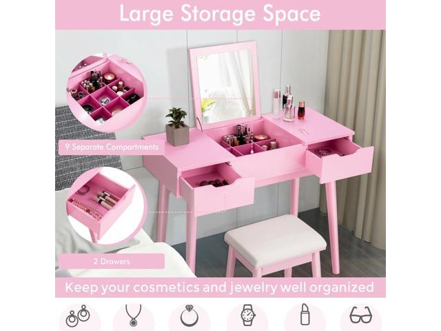 Click here for SlickBlue Makeup Vanity Table Set with Flip Top Mi... prices
