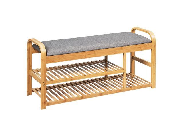 Click here for SlickBlue 3-Tier Bamboo Shoe Rack Bench with Cushi... prices