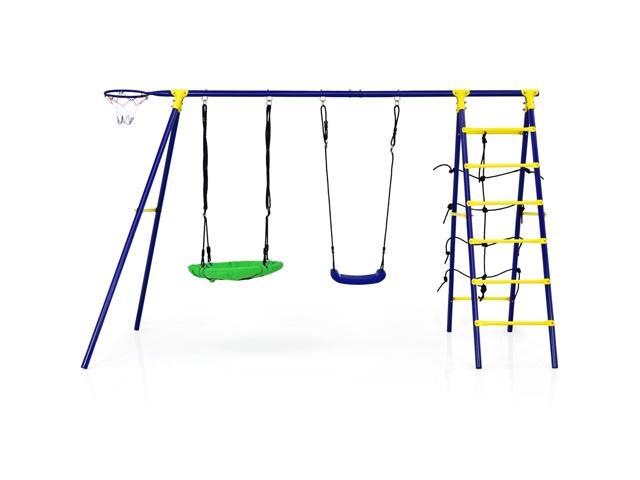 Click here for SlickBlue 5-In-1 Outdoor Kids Swing Set with A-Sha... prices