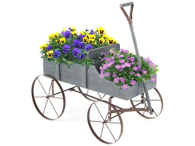 Click here for SlickBlue Wooden Wagon Plant Bed with Metal Wheels... prices