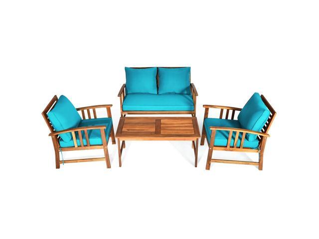 Click here for SlickBlue 4 Pieces Wooden Patio Furniture Set Tabl... prices