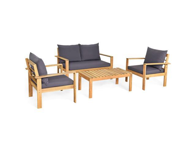 Click here for SlickBlue 4 Pieces Patio Acacia Wood Thick Cushion... prices