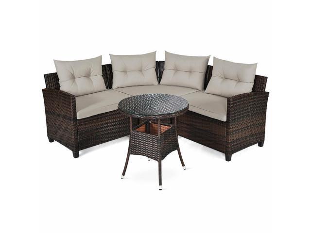 Click here for SlickBlue 4 Pieces Outdoor Cushioned Rattan Furnit... prices