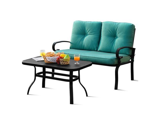 Click here for SlickBlue 2 Pieces Patio Loveseat Bench Table Furn... prices