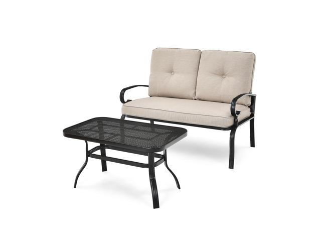 Click here for SlickBlue 2 Pieces Patio Loveseat Bench Table Furn... prices