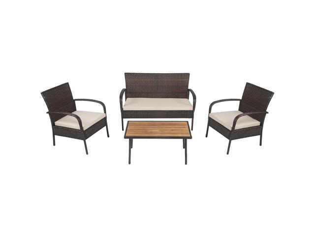 Click here for SlickBlue 4 Pieces Patio Cushioned Wicker Conversa... prices