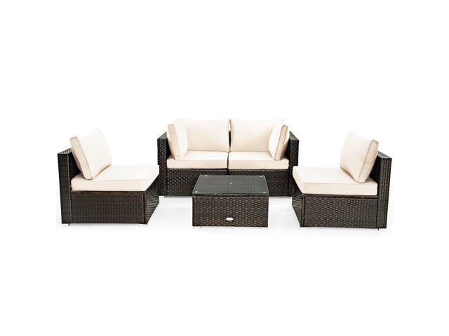 Click here for SlickBlue 5 Pieces Cushioned Patio Rattan Furnitur... prices