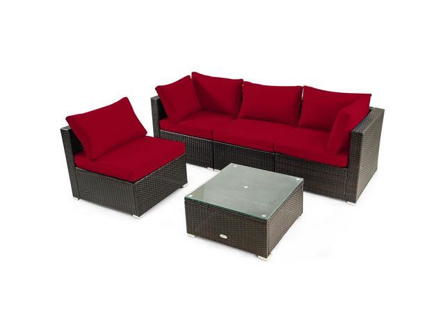 Click here for SlickBlue 5 Pieces Cushioned Patio Rattan Furnitur... prices