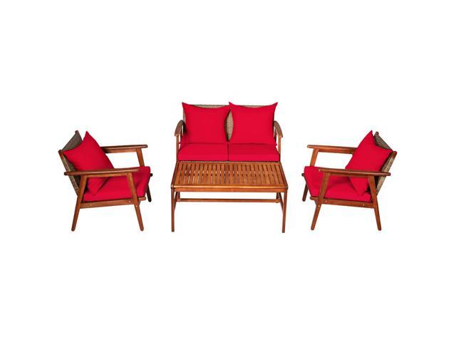 Click here for SlickBlue 4 Piece Acacia Wood Patio Rattan Furnitu... prices