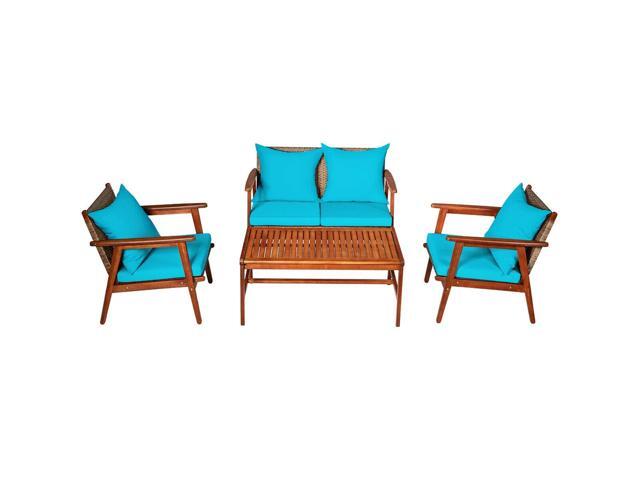 Click here for SlickBlue 4 Piece Acacia Wood Patio Rattan Furnitu... prices