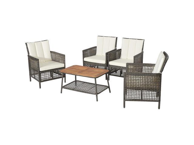 Click here for SlickBlue 5 Pieces Patio Rattan Furniture Set Cush... prices